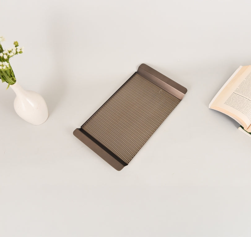 Inline Weaving Gun Metal Tray | Designer Serving Trays